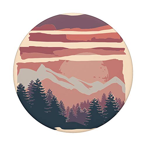 Retro Landscape Mountain Trees Sunset PopSockets Swappable PopGrip