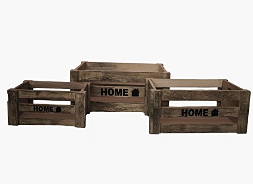 Arborwood HOME Decor-Set of 3 Wood Nesting Storage Crates, Rustic Decorative Wooden Distressed Crates, Container for Storage Decoration (Grey) (Grey)