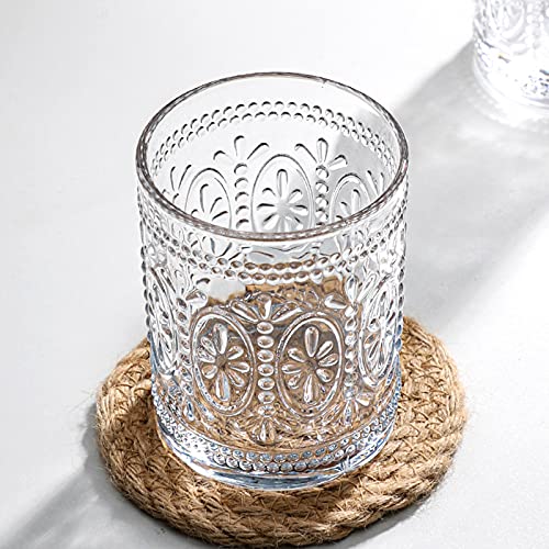 Bekith 6 Pack Drinking Glasses, 9.5 oz Romantic Water Glasses Tumblers, Heavy Duty Vintage Glassware Set for Whisky, Juice, Beverages, Beer, Cocktail