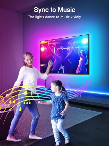 GIPOYENT LED Lights for TV, 16.4FT TV LED Backlight, for 45-75 Inch TV, Music Sync TV LED Light with Bluetooth Function - RGB Color Changing Light Strip for Bedroom (16.4ft)