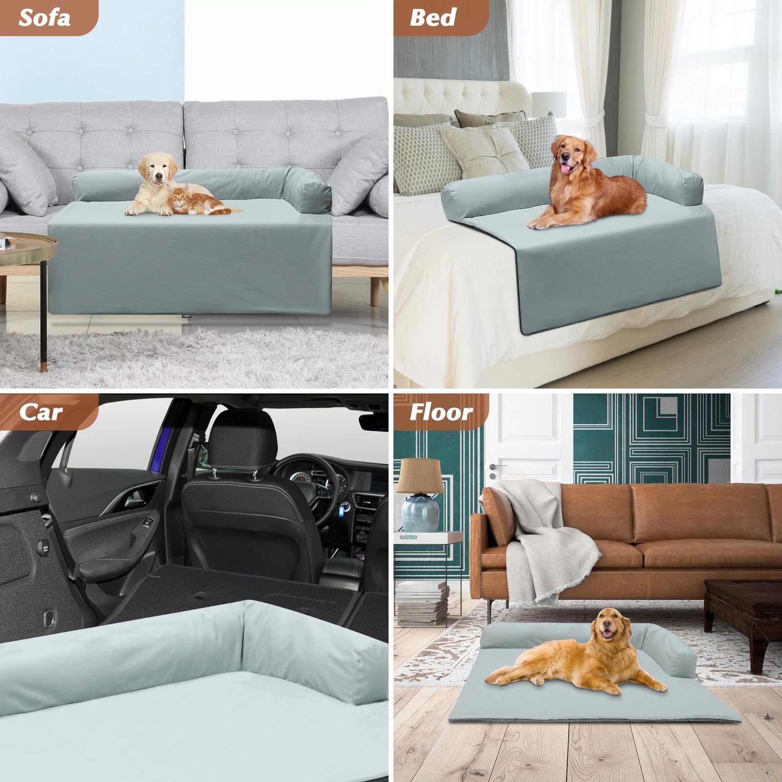 TNELTUEB Calming Dog Couch Bed for Extra Large Dog, Cooling Mat for Dogs, Waterproof & Anti Dogs Cats Scratch Cloth for Pet Couch Protector, Dog Mat Sofa Bed with Soft Neck Bolster (XL,Grey)