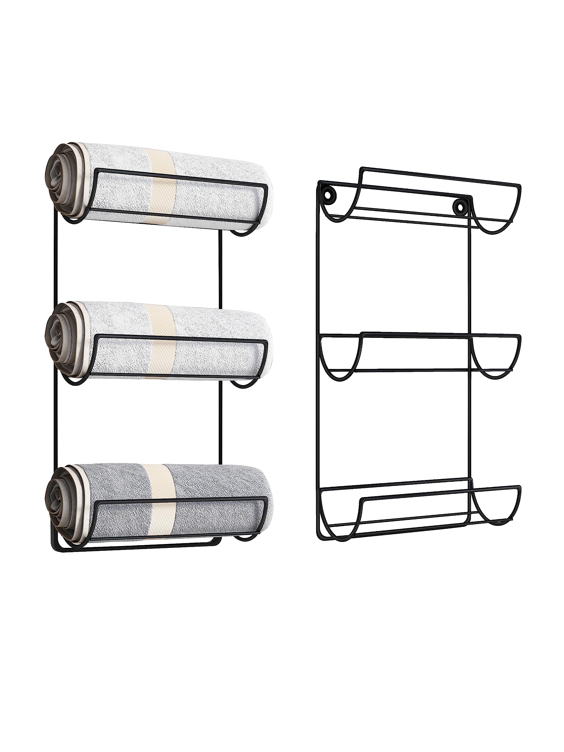 Towel Rack Wall Mounted Metal Wine Rack Washcloths Bathrobe Storage Shelf Organizer Hand Towels Holder for Bathroom Cloakroom - Black