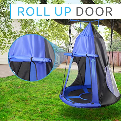 SereneLife Hanging Tent Swing with Hang Kit, Outdoor Tree Swing with Swivel Spinner for Kids (Blue)