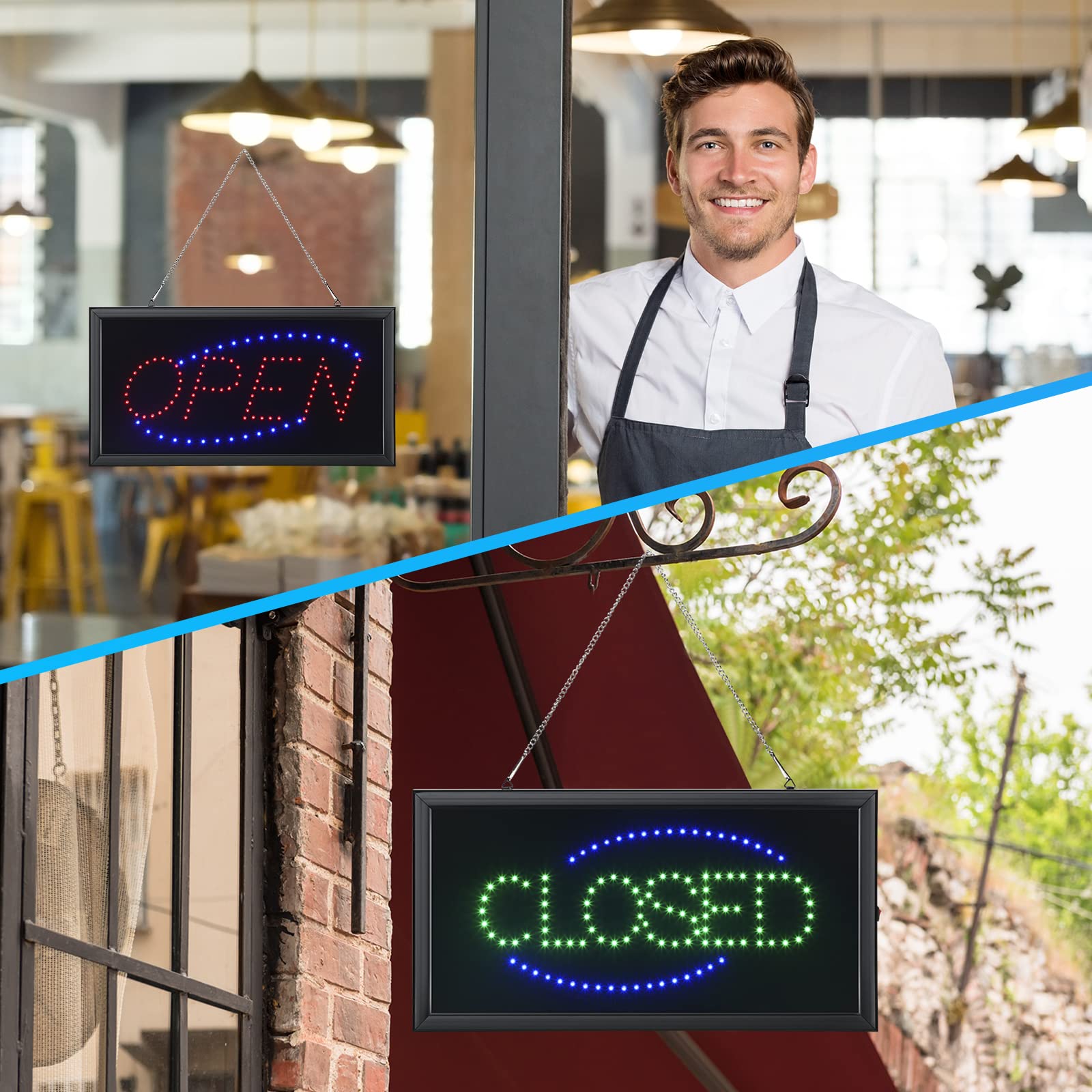 Liliful 2 Pcs Neon Open and Closed Signs for Business Set 19" x 10" LED Open Signs for Business Window Door with 2 Modes Ultra Bright Electronic Advertisement Display Bar Shop Hotel Barbershop