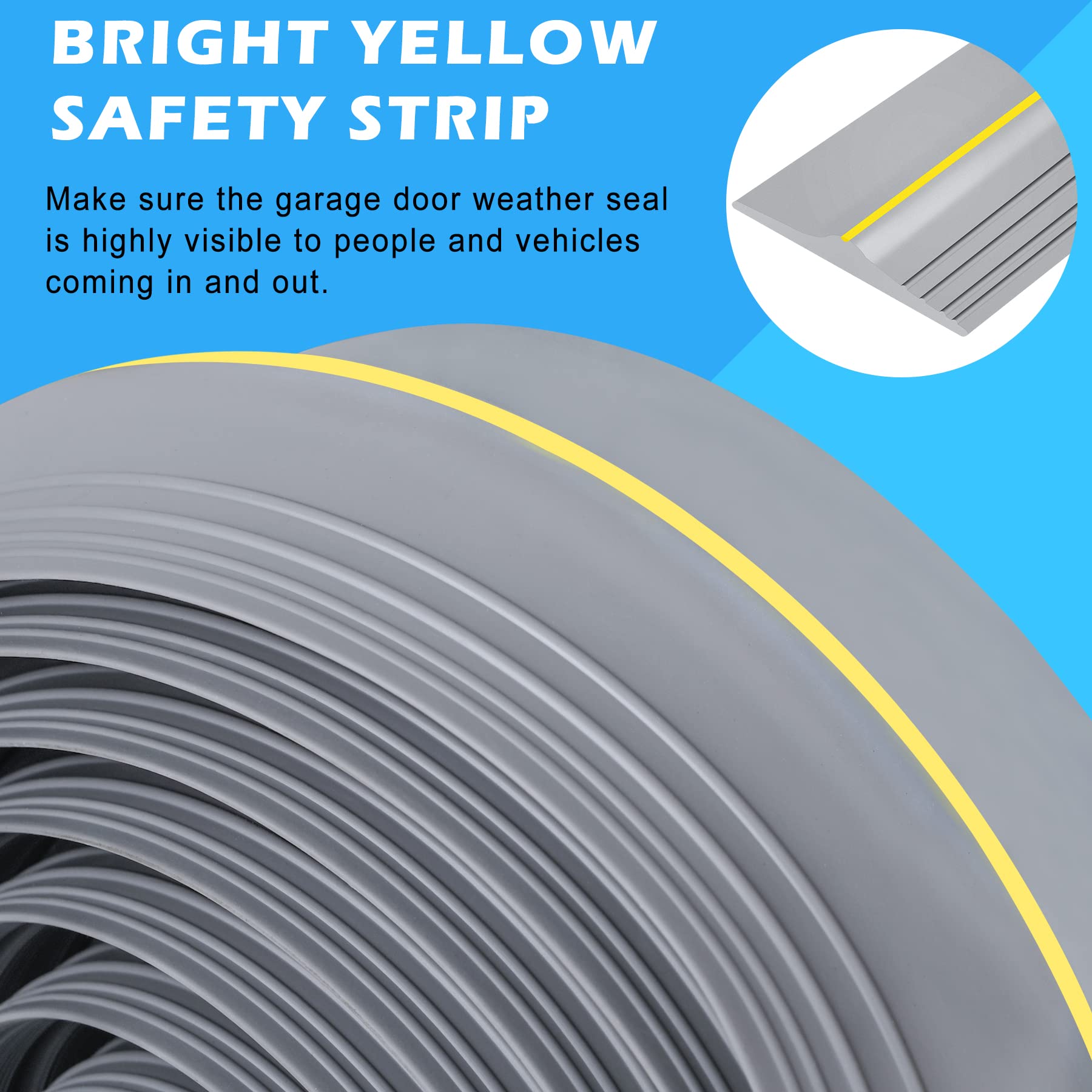 Papillon Garage Door Bottom Seal Strip, Weatherproof Rubber Threshold Replacement, Not Include Sealant/Adhesive (16.5Ft, Grey)