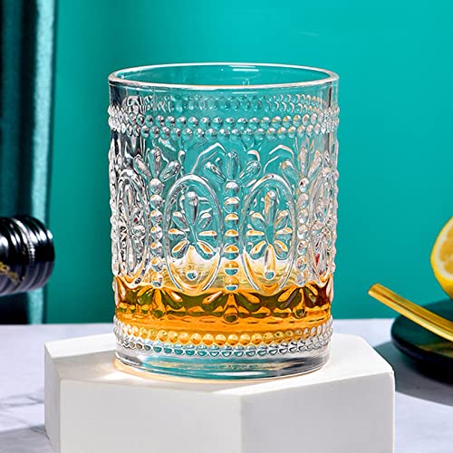 Bekith 6 Pack Drinking Glasses, 9.5 oz Romantic Water Glasses Tumblers, Heavy Duty Vintage Glassware Set for Whisky, Juice, Beverages, Beer, Cocktail