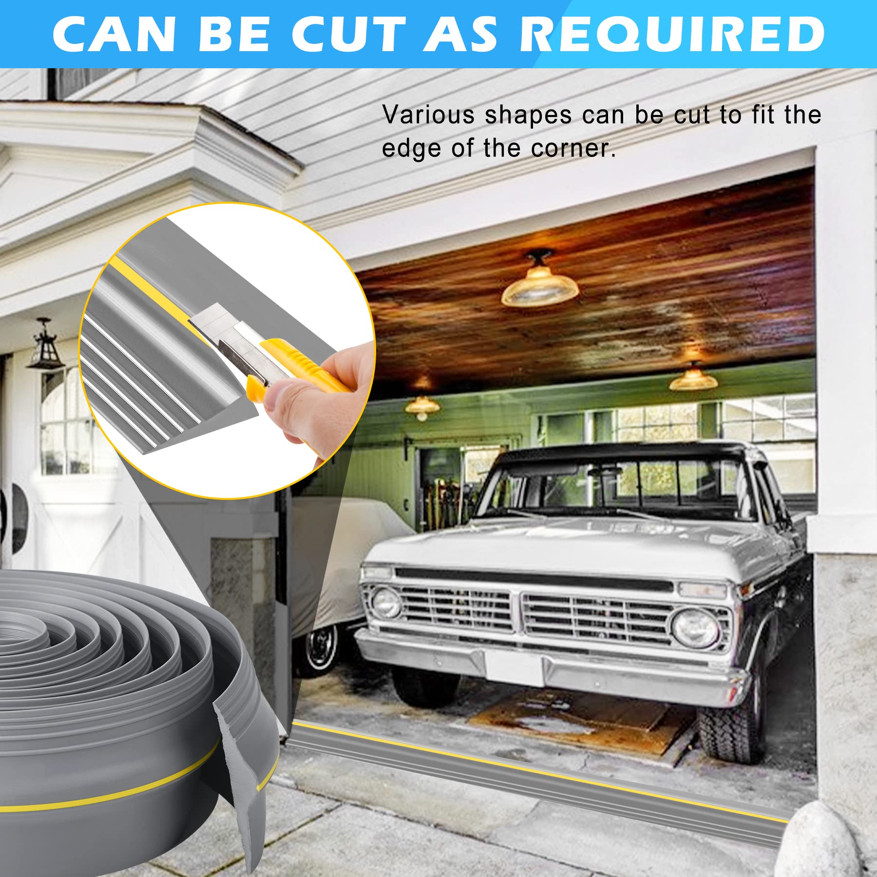 Papillon Garage Door Bottom Seal Strip, Weatherproof Rubber Threshold Replacement, Not Include Sealant/Adhesive (16.5Ft, Grey)