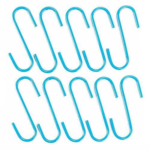 Soarhover 10 Pack S Shape Finish Steel Hanging Hooks for Kitchenware, Pots, Utensils, Plants, Towels, Gardening Tools, Clothes (Blue)