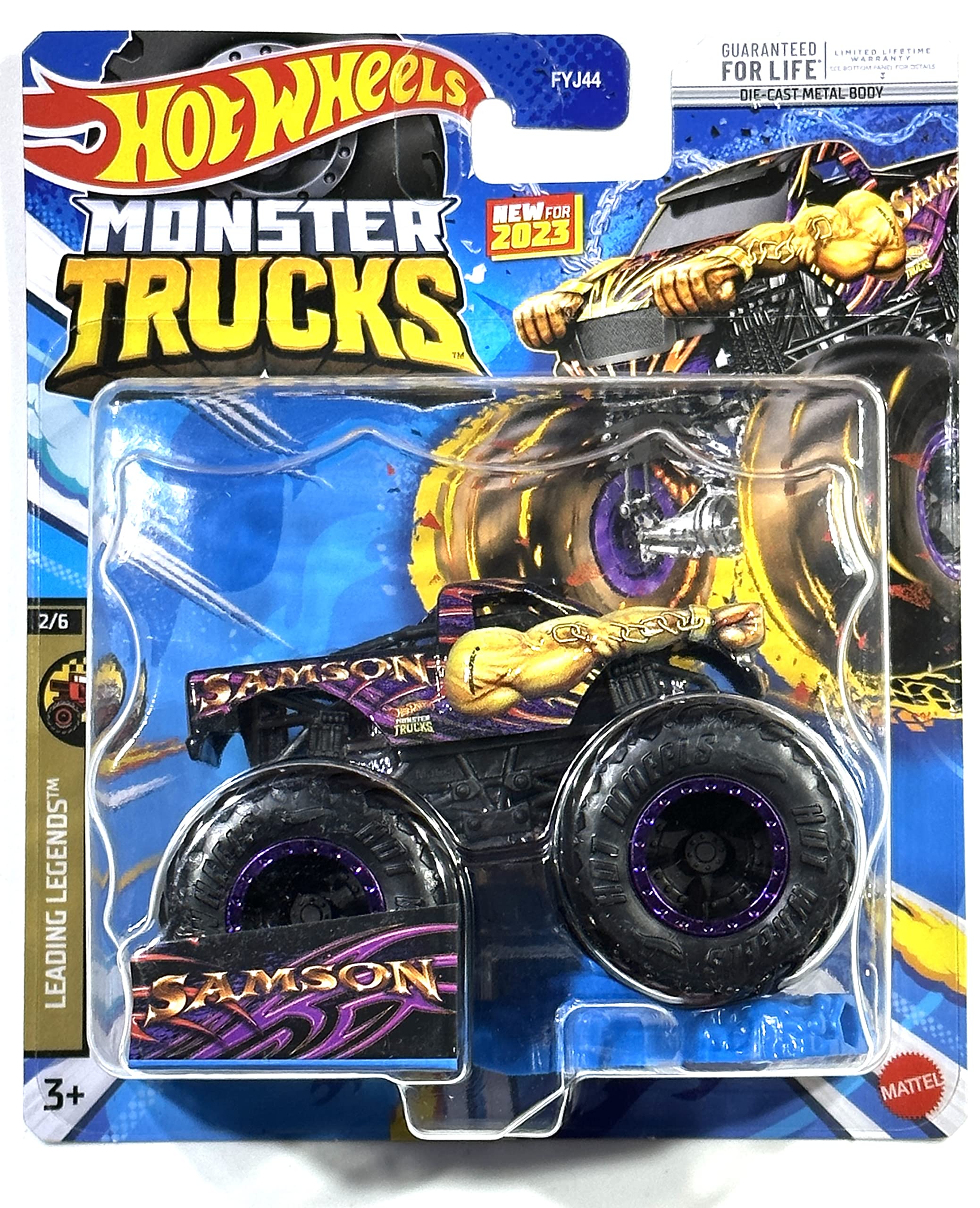 Hot Wheels Monster Trucks - Samson - New Model - 2/6 Leading Legends - 2023 Case D / 4 - Mint/NrMint - Ships Bubble Wrapped in a Box with Fill