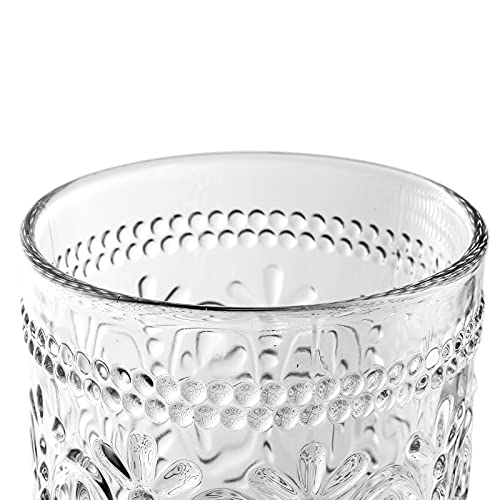 Bekith 6 Pack Drinking Glasses, 9.5 oz Romantic Water Glasses Tumblers, Heavy Duty Vintage Glassware Set for Whisky, Juice, Beverages, Beer, Cocktail
