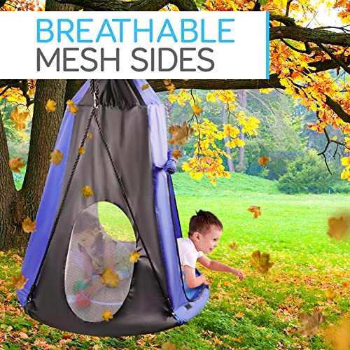 SereneLife Hanging Tent Swing with Hang Kit, Outdoor Tree Swing with Swivel Spinner for Kids (Blue)