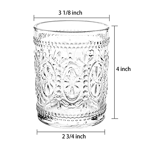Bekith 6 Pack Drinking Glasses, 9.5 oz Romantic Water Glasses Tumblers, Heavy Duty Vintage Glassware Set for Whisky, Juice, Beverages, Beer, Cocktail