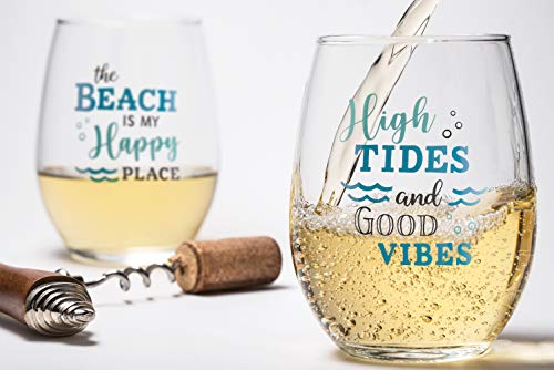 Lillian Rose Beach Life Wine Glass Set, 2 Count (Pack of 1), Clear