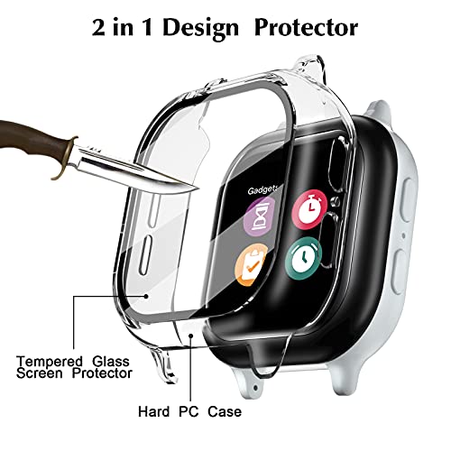 [2 Pack] Kuaguozhe Case Compatible for Gizmo Watch 2 Screen Protector for Kids（2 Pack）, Hard PC Overall Protective Case and Tempered Glass Screen Protector for Verizon Gizmo Watch 2,Clear+Clear