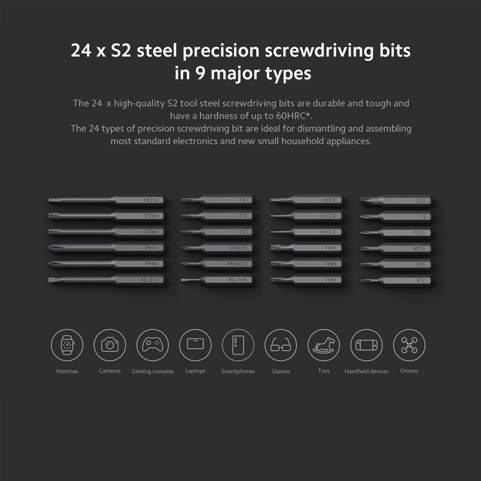 Mini Electric Precision Screwdriver,Powerful Magnetic Motor, High Strength S2 Steel Screwdriving Bits,Long Time Working Rechargeable Lithium Battery, LED Lights,Perfect for Phones PC Laptops,Grey