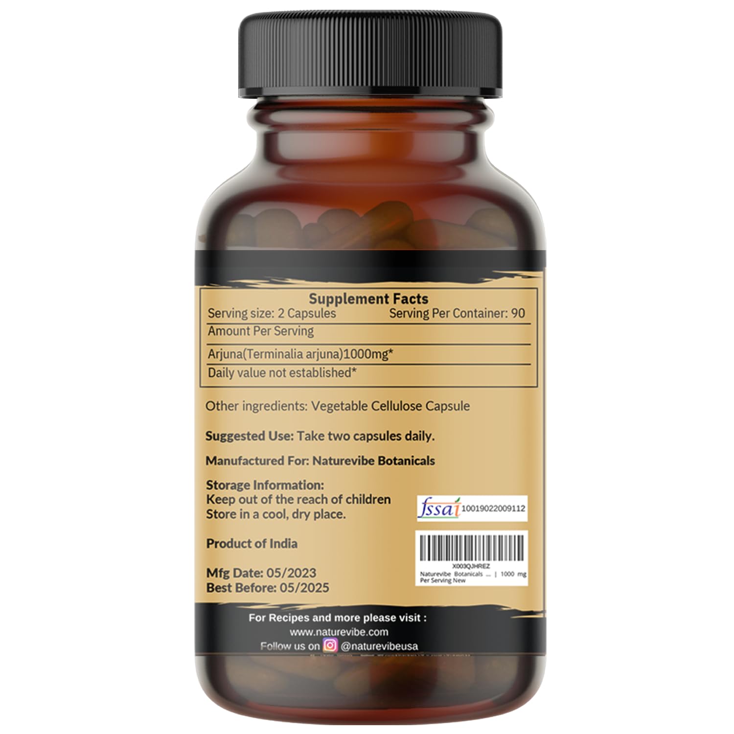 Naturevibe Botanicals Arjuna Capsules Premium 180 Veg Capsules | 1000mg Per Serving | Traditional Supplement | Made with Pure Herb Arjuna Powder
