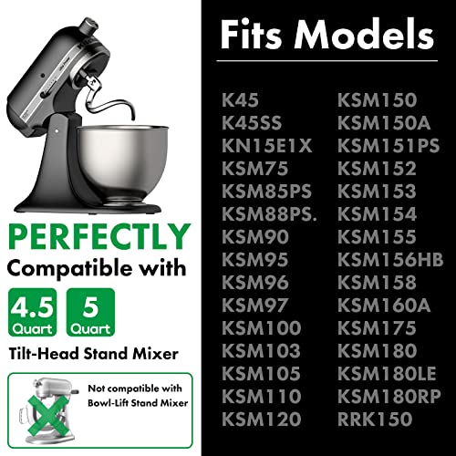 Stainless Steel Spiral Dough Hook Replacement for KitchenAid 4.5QT & 5QT Bowl Tilt-Head Stand Mixers, Rustproof & Easy Clean, Efficient Kneading for Bread, Pizza, Pasta, Cookies
