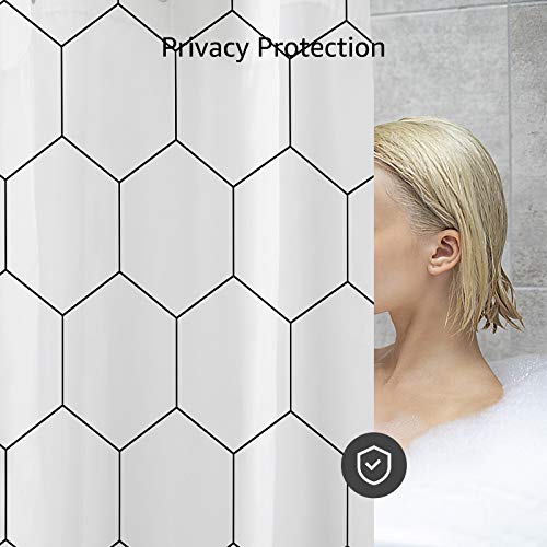 VEGA U Hexagon Fabric Shower Curtain for Bathroom, Modern Bath Decor with Hooks, Hotel Quality, 72x72 Inch