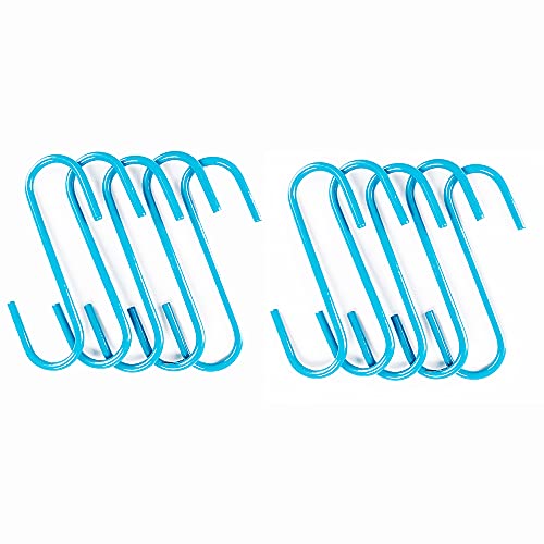 Soarhover 10 Pack S Shape Finish Steel Hanging Hooks for Kitchenware, Pots, Utensils, Plants, Towels, Gardening Tools, Clothes (Blue)