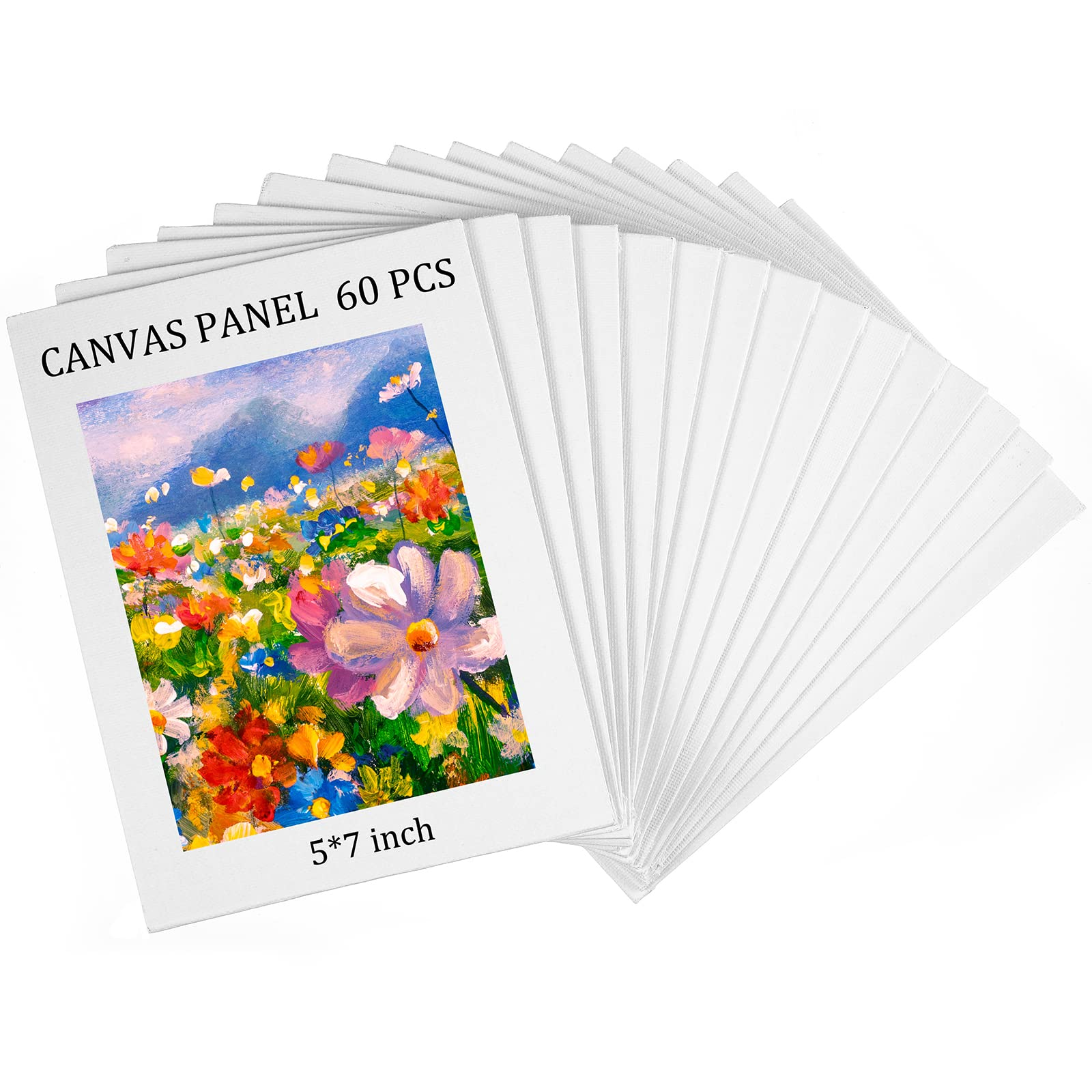 60 Pcs Canvases for Painting 5 x 7 Inch Stretched White Blank Cotton Canvas Panel Boards Bulk Flat Canvas Boards for Acrylic Oil Tempera Metallic Neon Painting Crafts