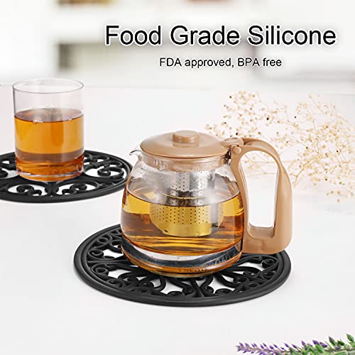 Trivets for Hot Dishes - NWFHTD Silicone Trivet Mat for Kitchen Counter - Hot Plates to Protect Table / Hot Pads for Countertops / Hot Pot Holder / Pads for Hot Pots & Pans - Set of 3, Black
