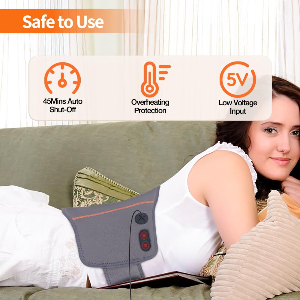 Comfheat Back Heating Pad with Vibration Massage for Lower Back Pain Relief USB Lumbar Heating Pads for Car Travel, Heated Waist Belt Warm Therapy Helpful for Lumbar Spine, Cramps (Non-Rechargeable)