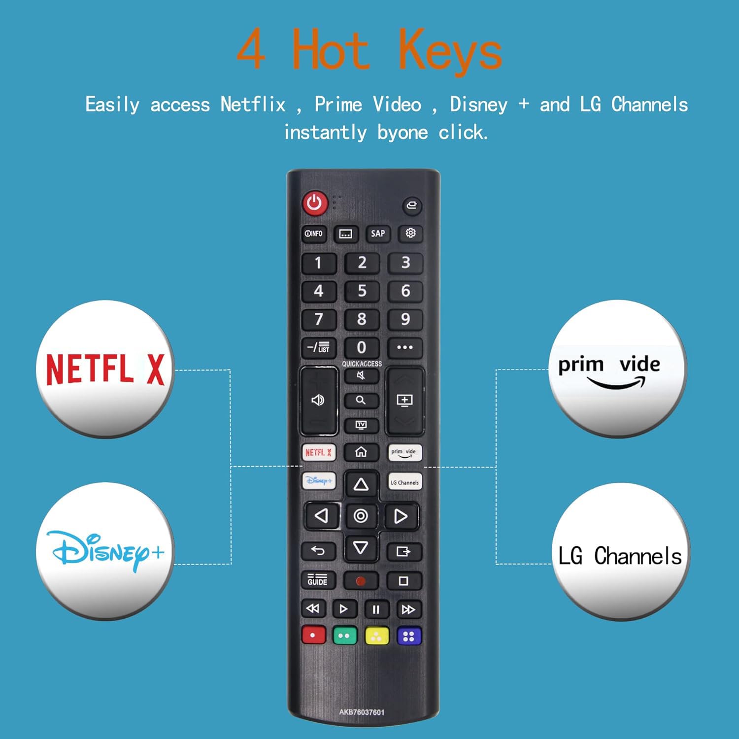 Replacement Remote Control for LG TV Remote LED OLED LCD Webos 4K 8K UHD HDTV HDR Smart TV with Netflix, Prime Video, Disney, LG Channels Button AKB76037601 43UP7000PUA 32LM627BPUA