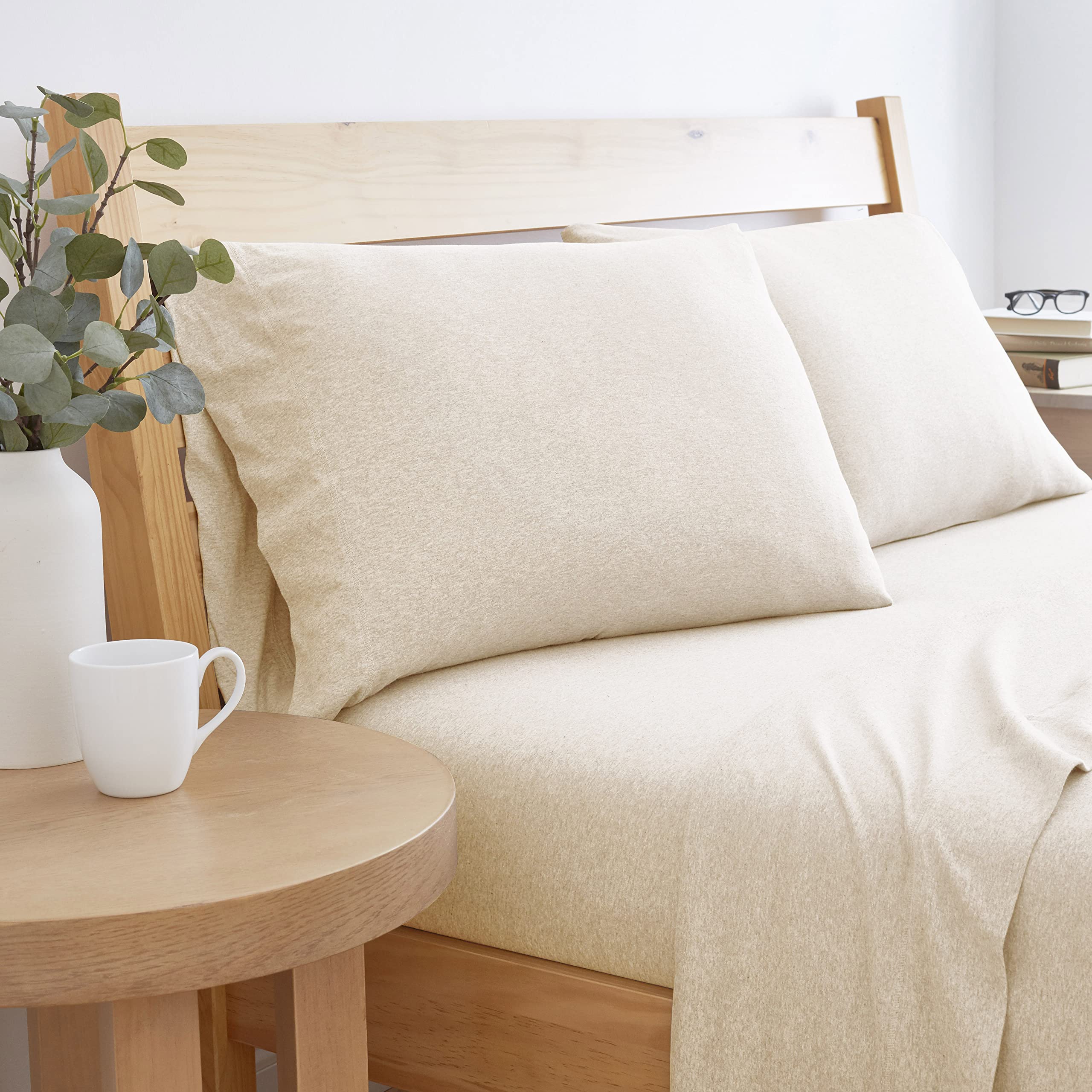 BED INC Road Trip America Jersey Sheets Full Set - Cotton (4 Pieces) Deep Pockets T-Shirt Soft Knit Stretchy Jersey Full Size Sheet Sets Set - 1 Flat 1 Fitted 2 Pillowcases (Oatmeal, Full)