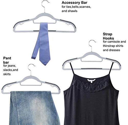 Kang Yuan Plastic Hangers 50 Pack Dry Wet Clothes Hangers Space Saving Coat Hanger, Upgraded Rubber Stripe Non-Slip Pants Hangers, 360° Swivel Hook Clothes Hangers, 16.5 Inches, Gray