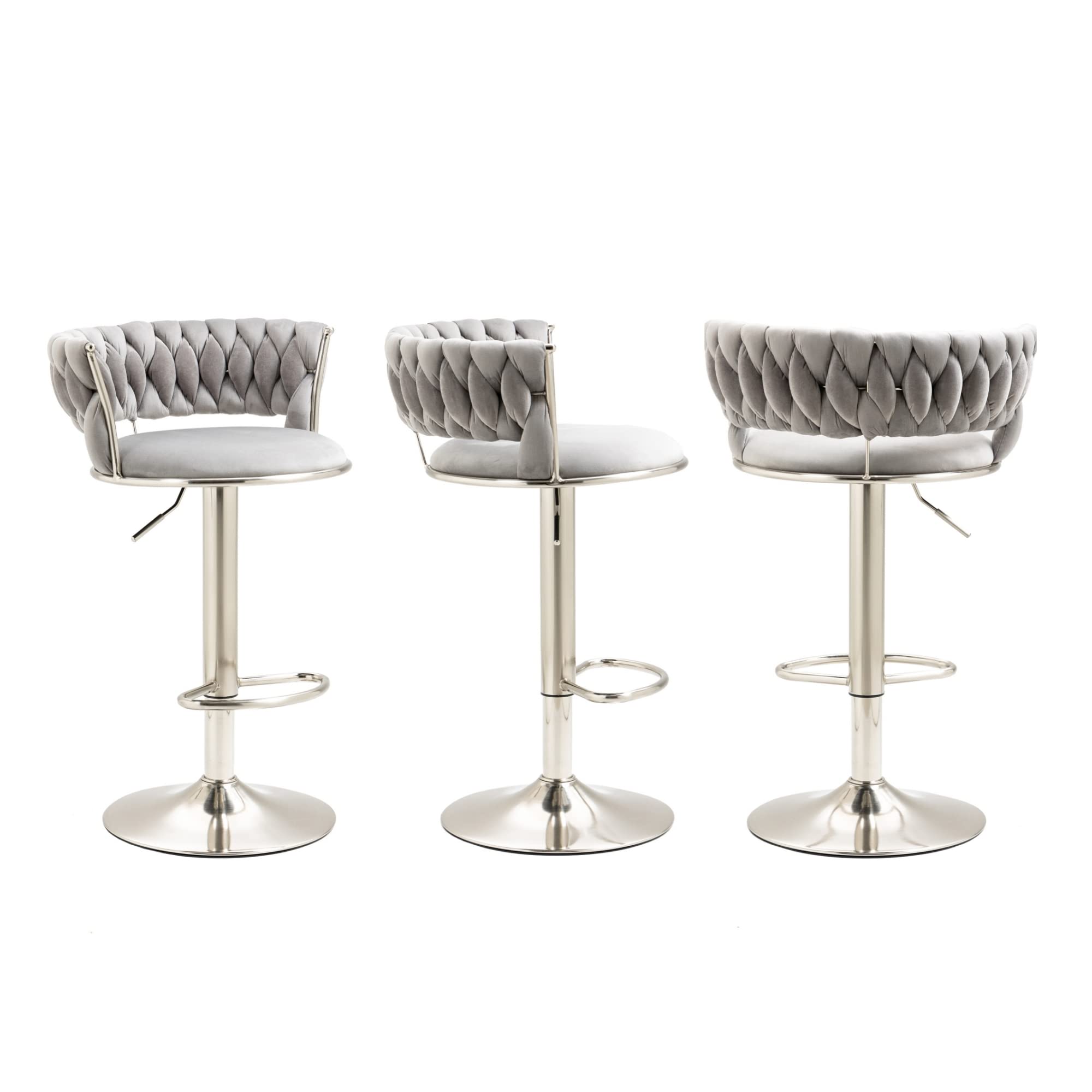 Keainvren Velvet Wave Hollow Barstools Set of 2, Modern Adjustable Swivel Bar Height Chairs Counter Stools with Back for Home Bar Kitchen Island Dining Rooms