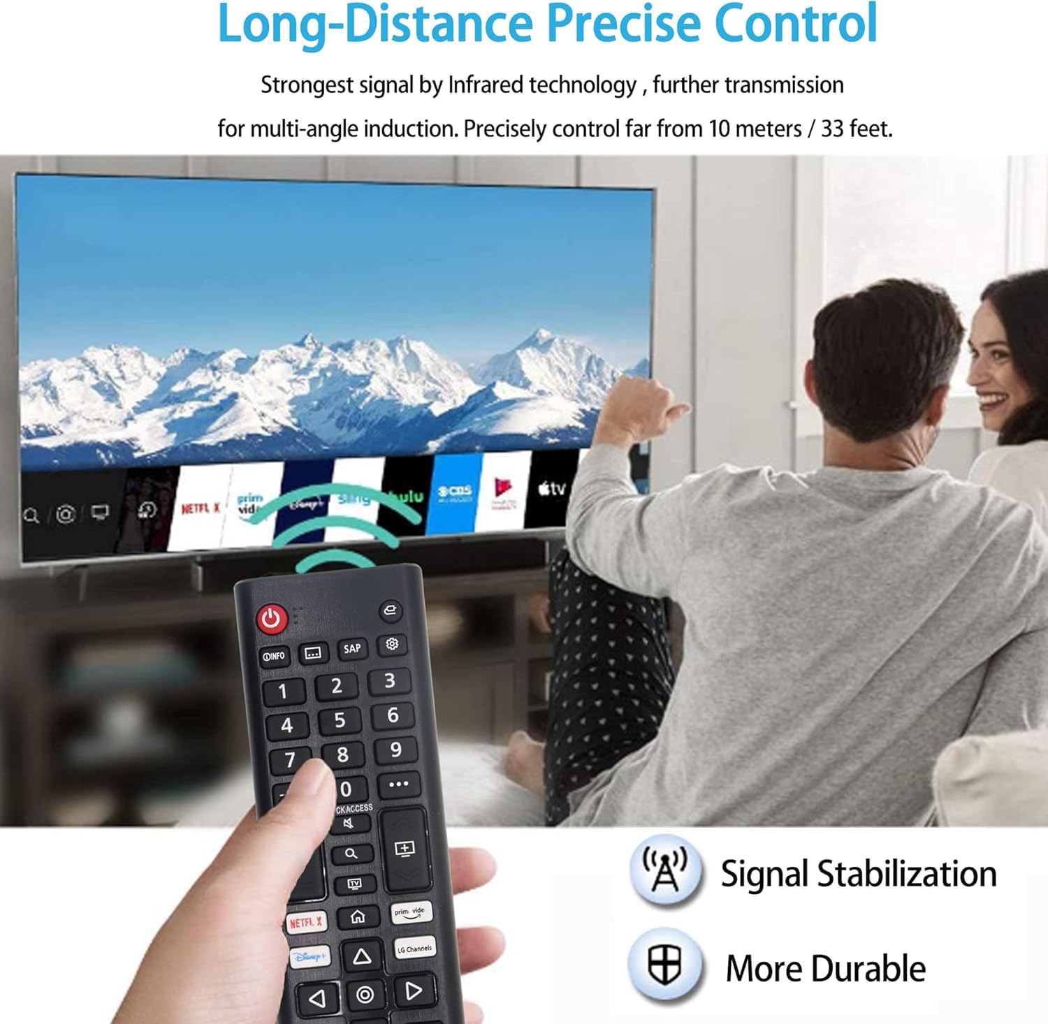Replacement Remote Control for LG TV Remote LED OLED LCD Webos 4K 8K UHD HDTV HDR Smart TV with Netflix, Prime Video, Disney, LG Channels Button AKB76037601 43UP7000PUA 32LM627BPUA