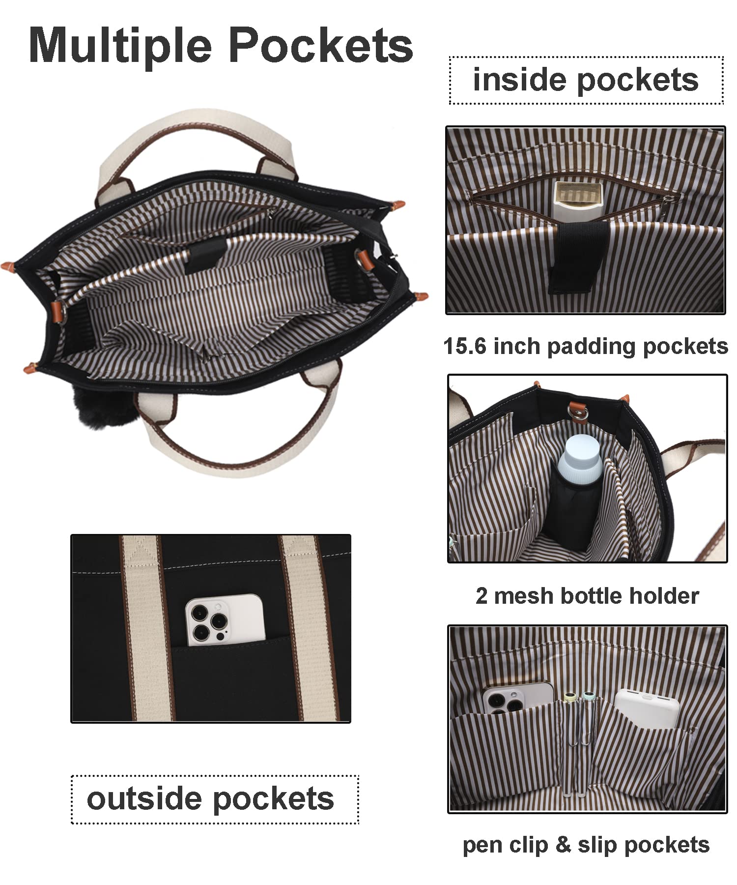 Laptop Bag for Women 15.6 Inch Lightweight Canvas Tote Bags Teacher Work Bag for School Travel