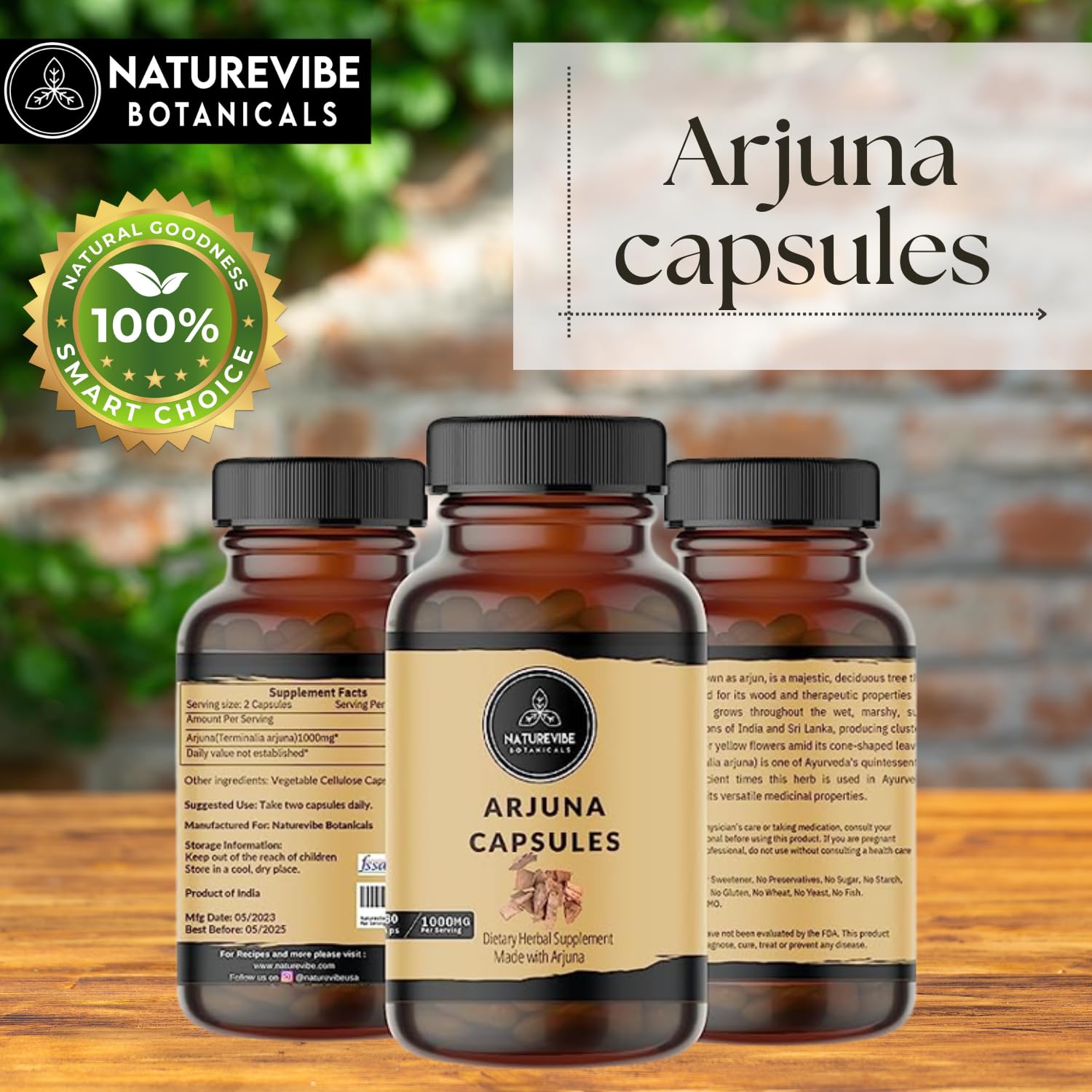 Naturevibe Botanicals Arjuna Capsules Premium 180 Veg Capsules | 1000mg Per Serving | Traditional Supplement | Made with Pure Herb Arjuna Powder