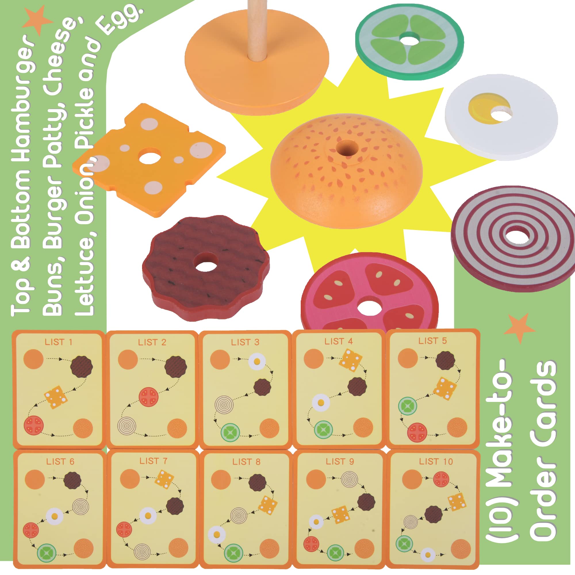 Montessori Mama Stacking Hamburger Toy, Create a Burger Sequencing Stacker, Food Stacking Toys Hamburger, Multi Cultural Play Food Sorting Toy