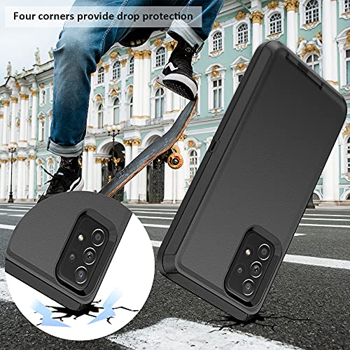 TENCO Compatible with Samsung Galaxy A52 5G Case,with Screen Protectors,Heavy Duty Rugged Shockproof Full Body Protection Kickstand Case with Belt Clip Holster for Samsung Galaxy A52 5G(Black)