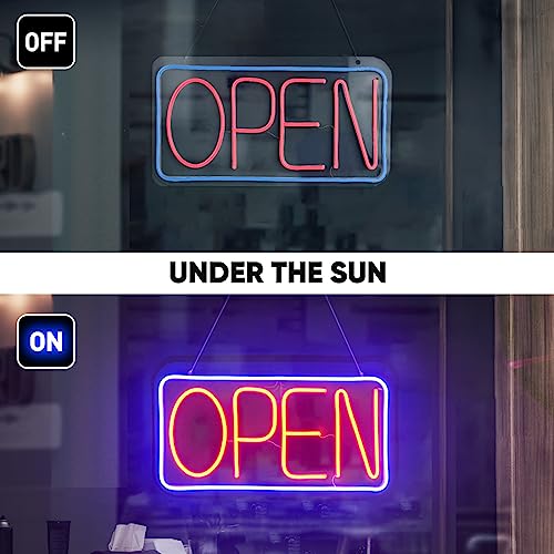 KANAYA 20 Inch Open Sign, LED Open Signs for Business Dimmable, Bright Neon Open Sign Window Storefront for Restaurant Hotel Salon Bar Cafe Office, Power Adapter Included (Red&Blue/Horizontal)