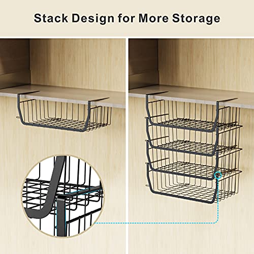 Veckle Small 6 Pack Under Shelf Wire Basket & 4 Pack Stackable Under Cabinet Storage, Bundle
