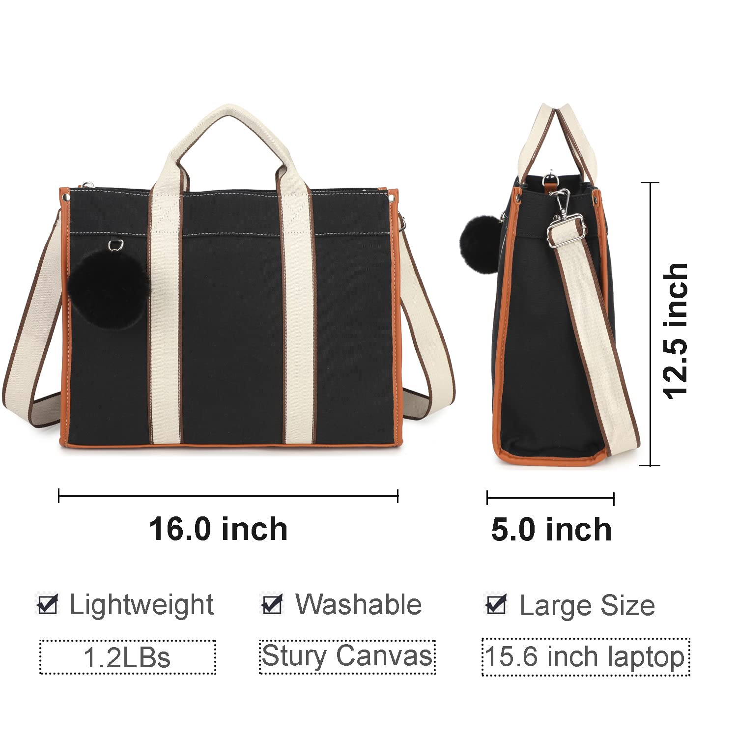 Laptop Bag for Women 15.6 Inch Lightweight Canvas Tote Bags Teacher Work Bag for School Travel