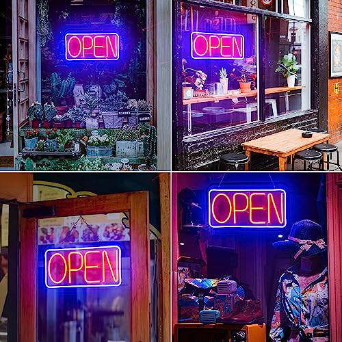 KANAYA 20 Inch Open Sign, LED Open Signs for Business Dimmable, Bright Neon Open Sign Window Storefront for Restaurant Hotel Salon Bar Cafe Office, Power Adapter Included (Red&Blue/Horizontal)