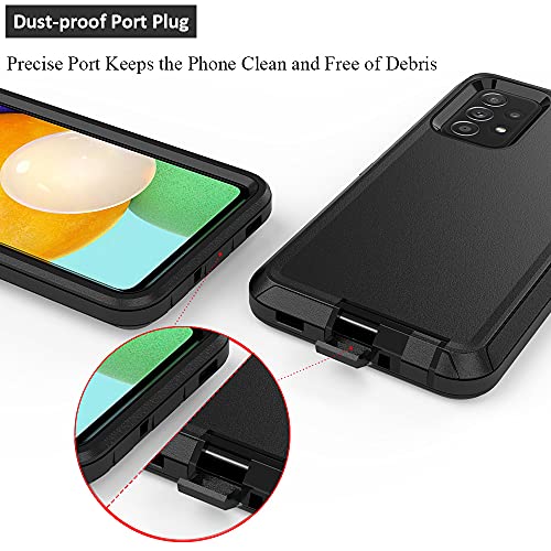 TENCO Compatible with Samsung Galaxy A52 5G Case,with Screen Protectors,Heavy Duty Rugged Shockproof Full Body Protection Kickstand Case with Belt Clip Holster for Samsung Galaxy A52 5G(Black)