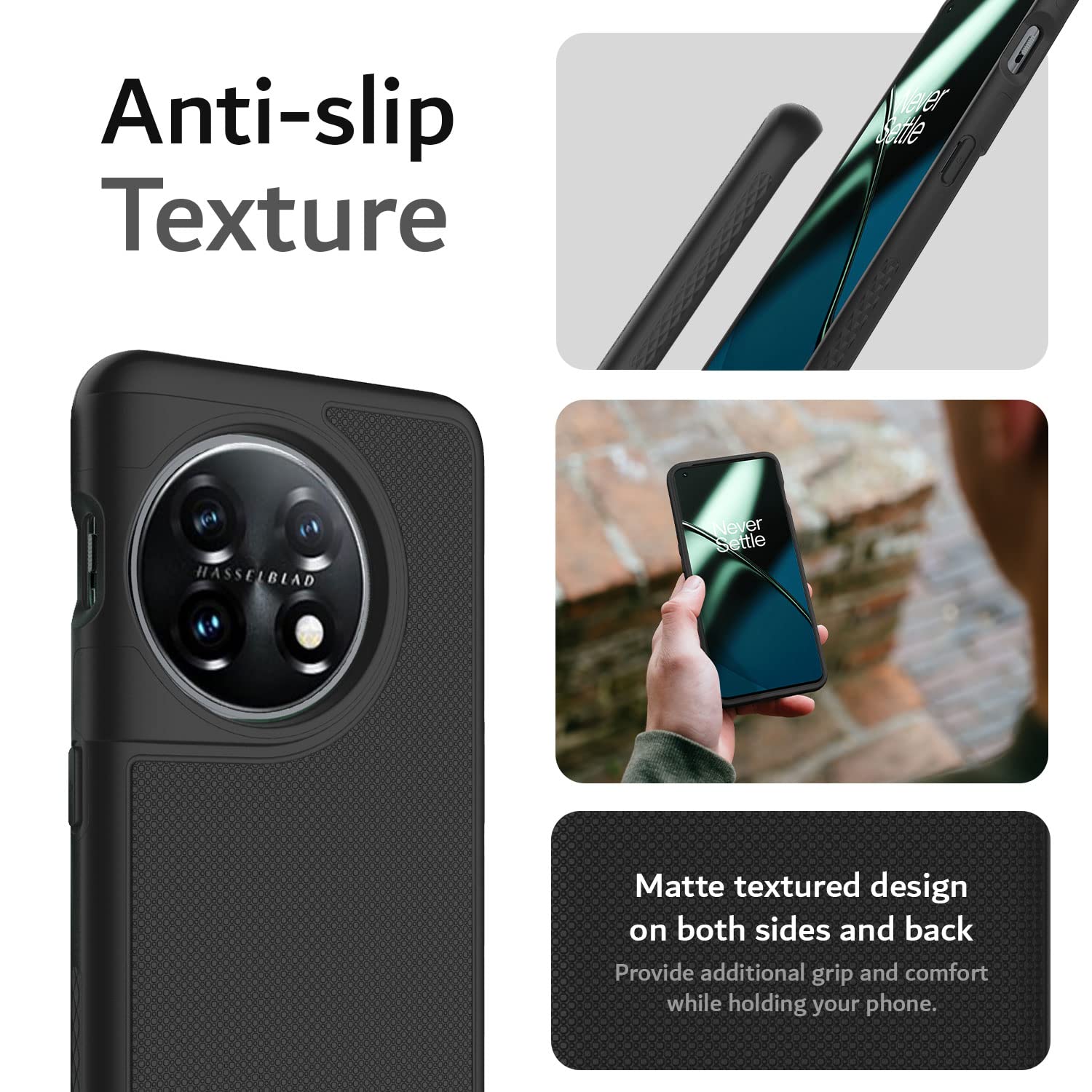 TUDIA DualShield Grip Designed for OnePlus 11 Case 5G (2023), [MergeGrip] Dual Layer Shockproof Slim Military Grade Non-Slip Tough Heavy Duty Protective Phone Case Cover - Matte Black