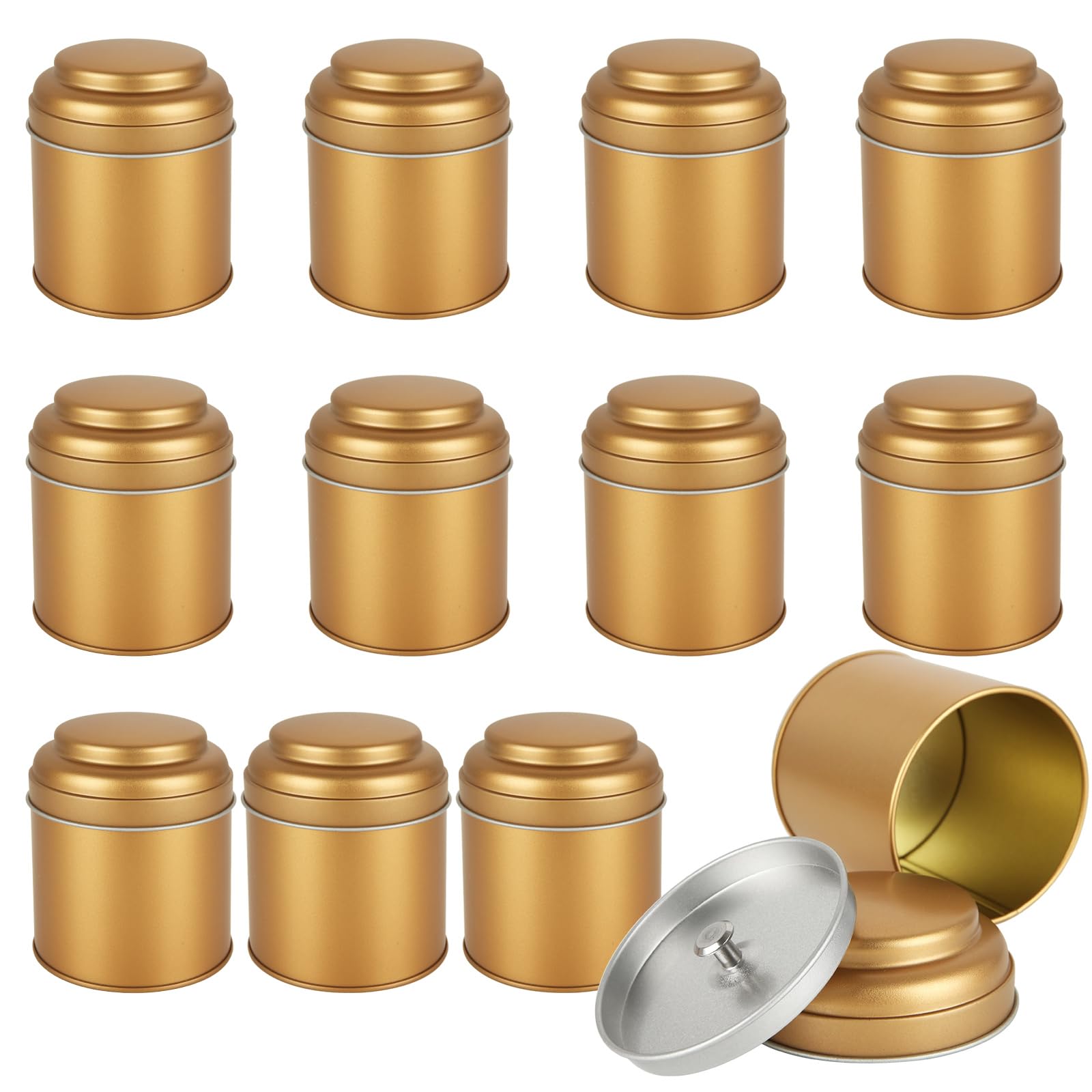 Oungy 12 PCS Small Tea Tin Canisters with Airtight Double Lids 8 OZ Loose Leaf Tea Storage Tea Containers Round Tin Can Box for Loose Tea Spices Cube Sugar