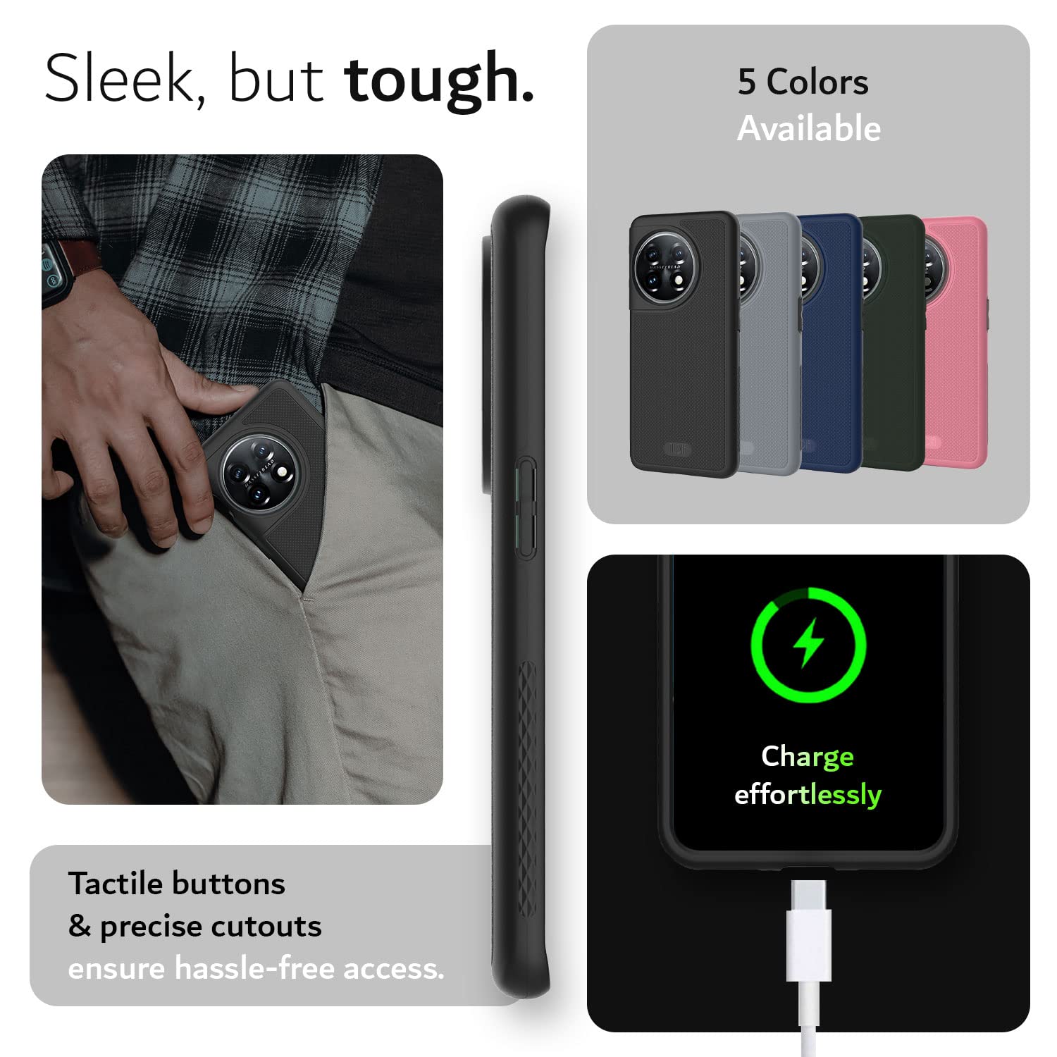TUDIA DualShield Grip Designed for OnePlus 11 Case 5G (2023), [MergeGrip] Dual Layer Shockproof Slim Military Grade Non-Slip Tough Heavy Duty Protective Phone Case Cover - Matte Black