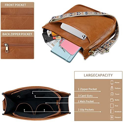 KITATU Crossbody Bag for Women Hobo Handbags - Vegan Leather Designer Purse Shoulder Zipper Bag with 2 Adjustable Straps (Medium, A-Brown(with slim wallet))