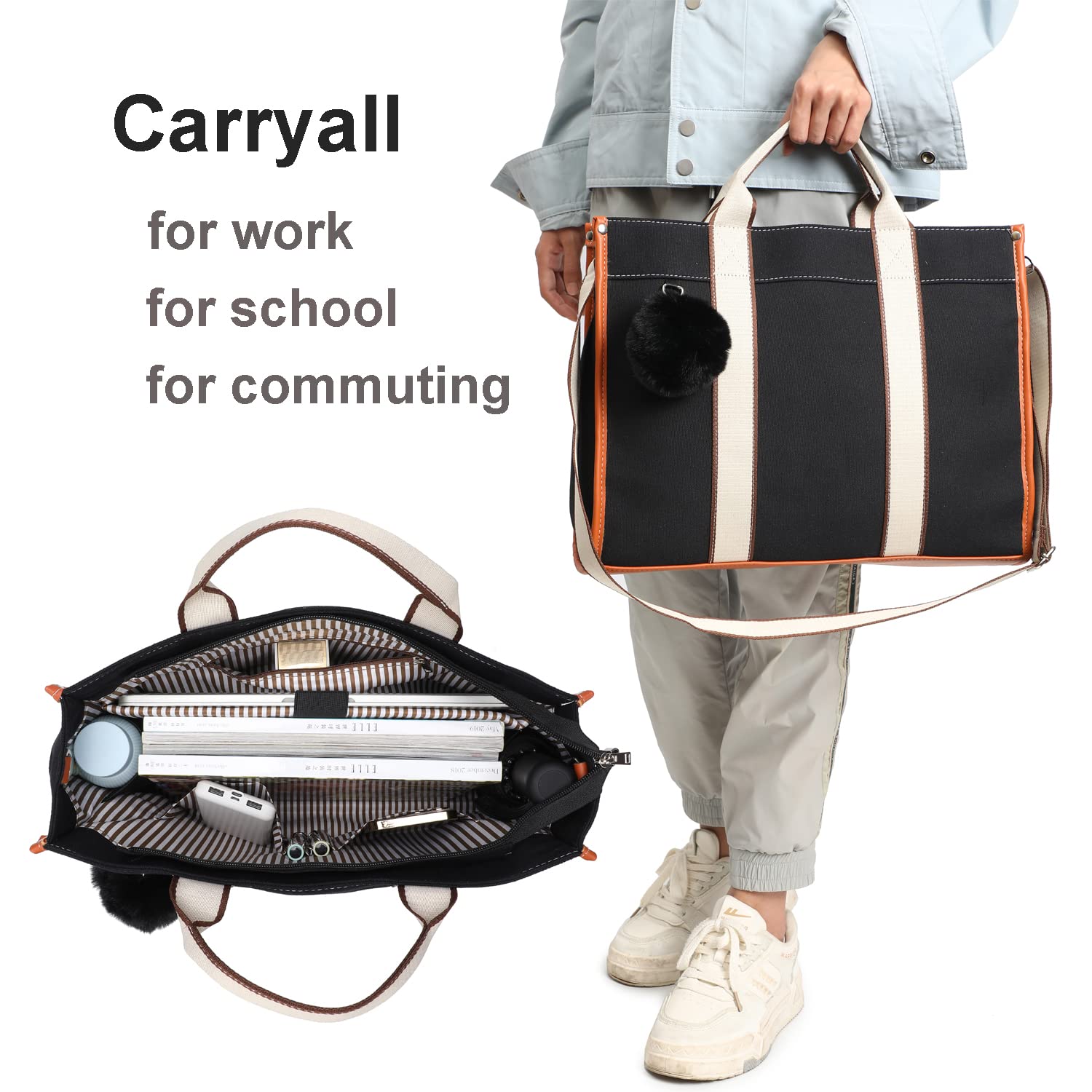 Laptop Bag for Women 15.6 Inch Lightweight Canvas Tote Bags Teacher Work Bag for School Travel