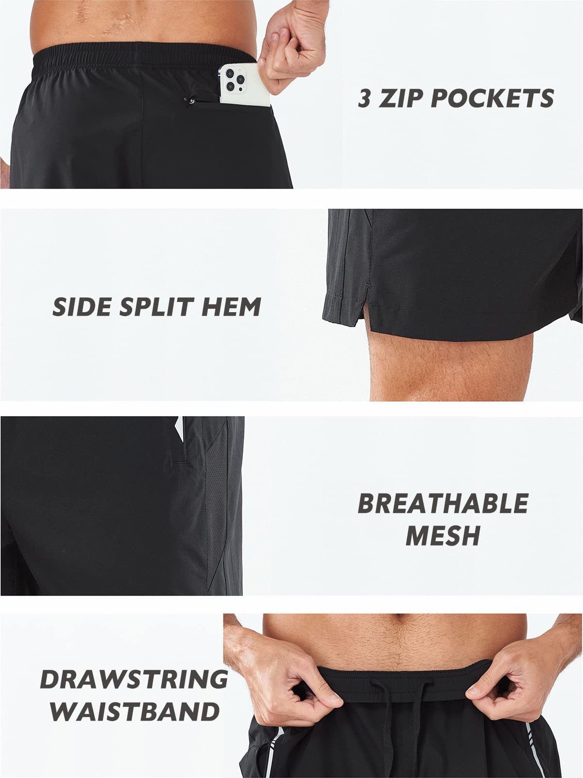 NORTHYARD Men's Running Athletic Shorts 5" / 7" Workout Gym Short Tennis Quick Dry Lightweight Active Sport Hiking Basketball-5'' BLACK-3XL