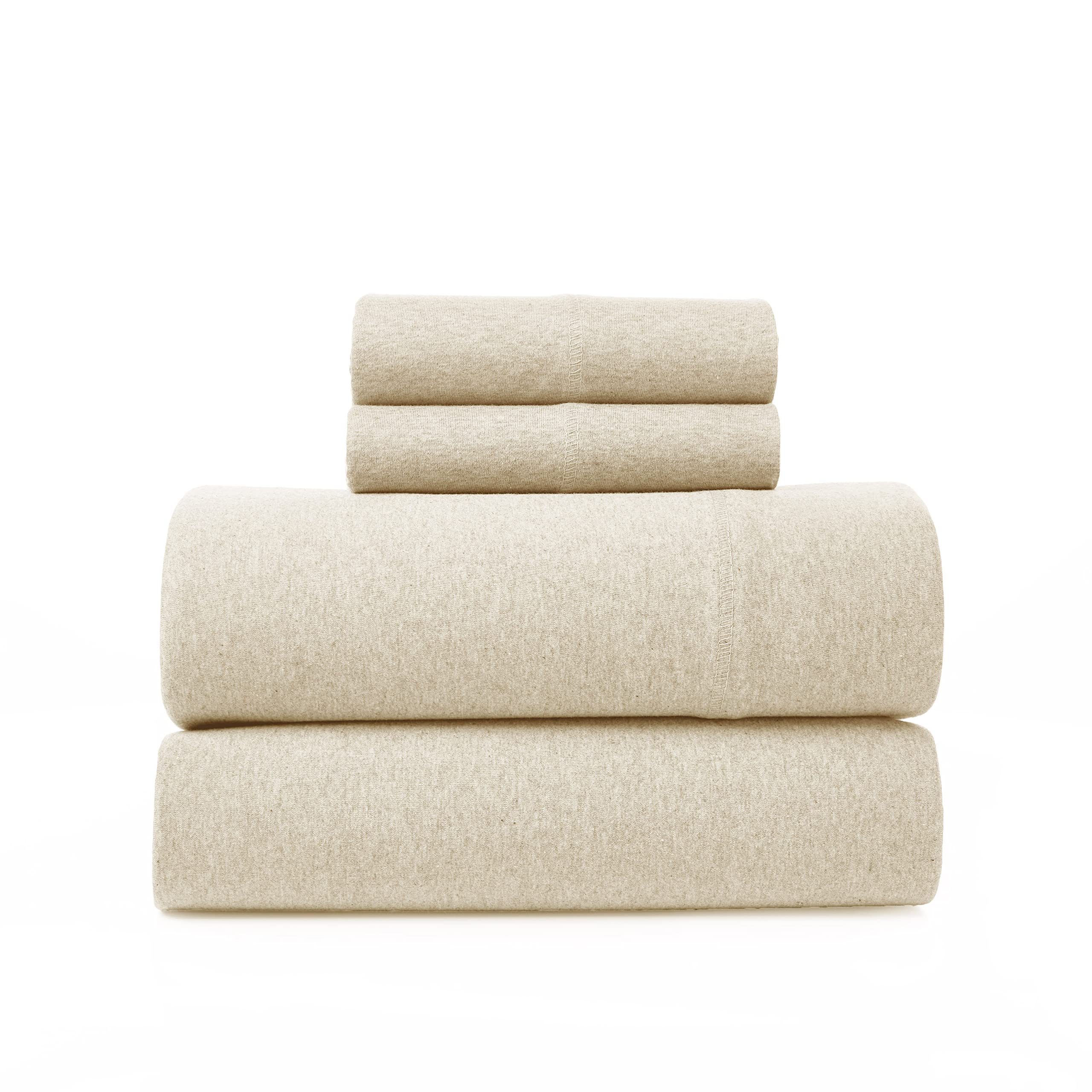 BED INC Road Trip America Jersey Sheets Full Set - Cotton (4 Pieces) Deep Pockets T-Shirt Soft Knit Stretchy Jersey Full Size Sheet Sets Set - 1 Flat 1 Fitted 2 Pillowcases (Oatmeal, Full)