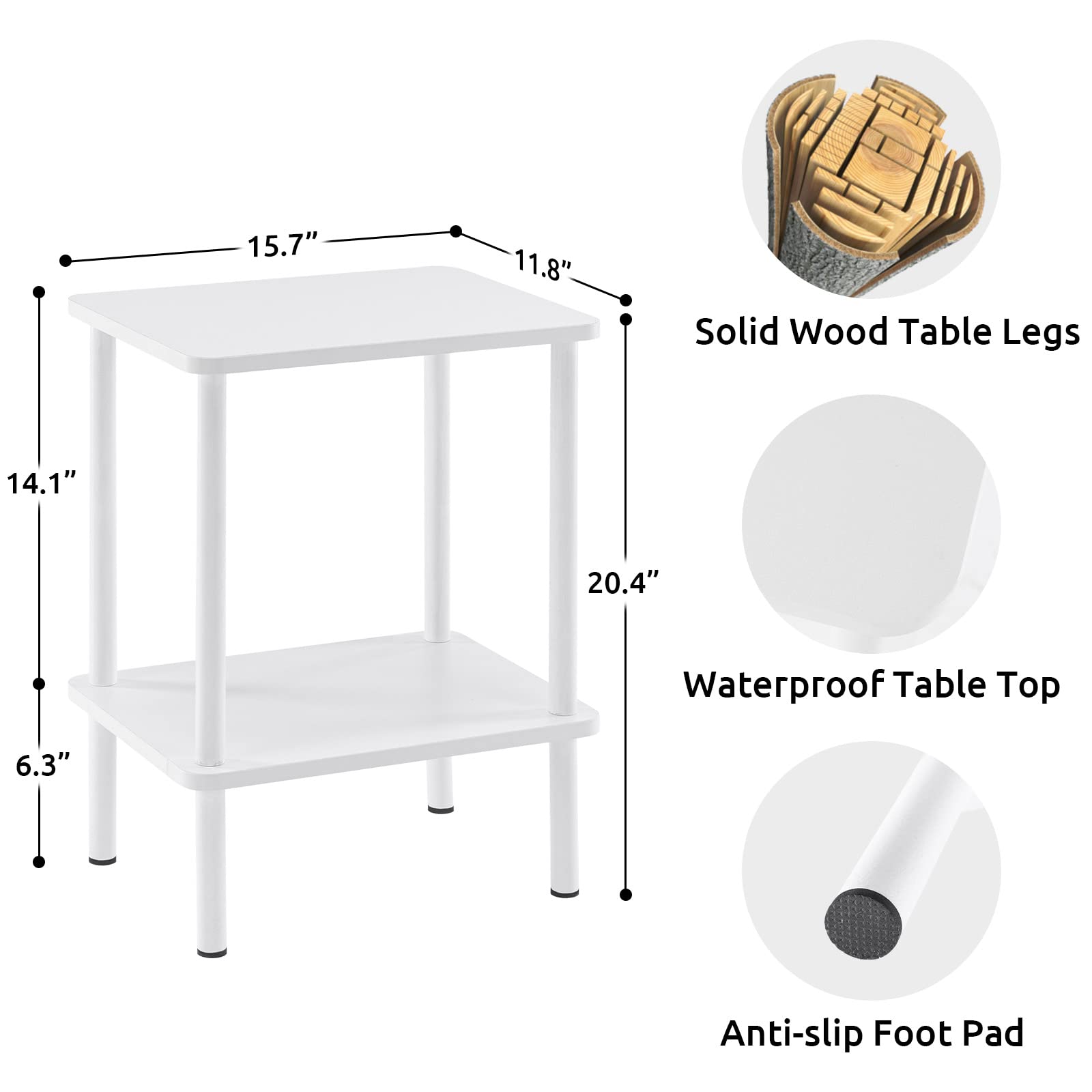 Apicizon 2 Tier End Table, Boho Side Table with Storage Shelf, Nightstand Bedside Table for Small Spaces, Bedroom, Living Room, Entryway, Farmhouse, Easy Assembly,White