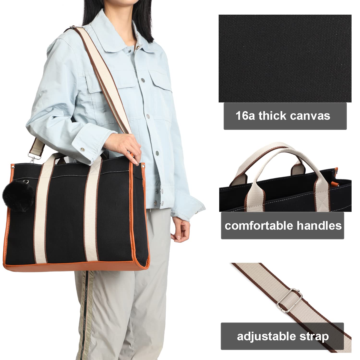 Laptop Bag for Women 15.6 Inch Lightweight Canvas Tote Bags Teacher Work Bag for School Travel