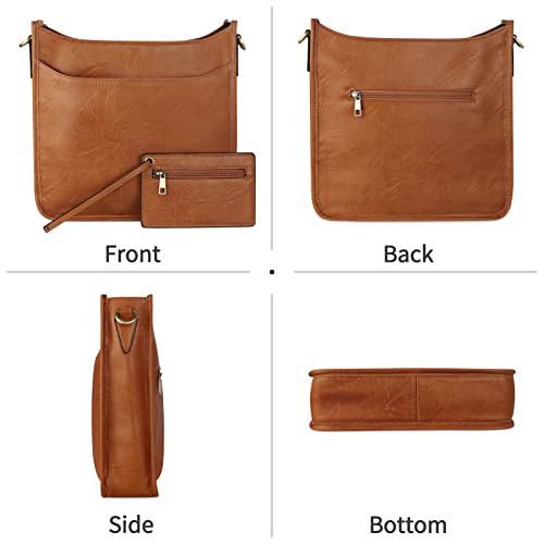 KITATU Crossbody Bag for Women Hobo Handbags - Vegan Leather Designer Purse Shoulder Zipper Bag with 2 Adjustable Straps (Medium, A-Brown(with slim wallet))